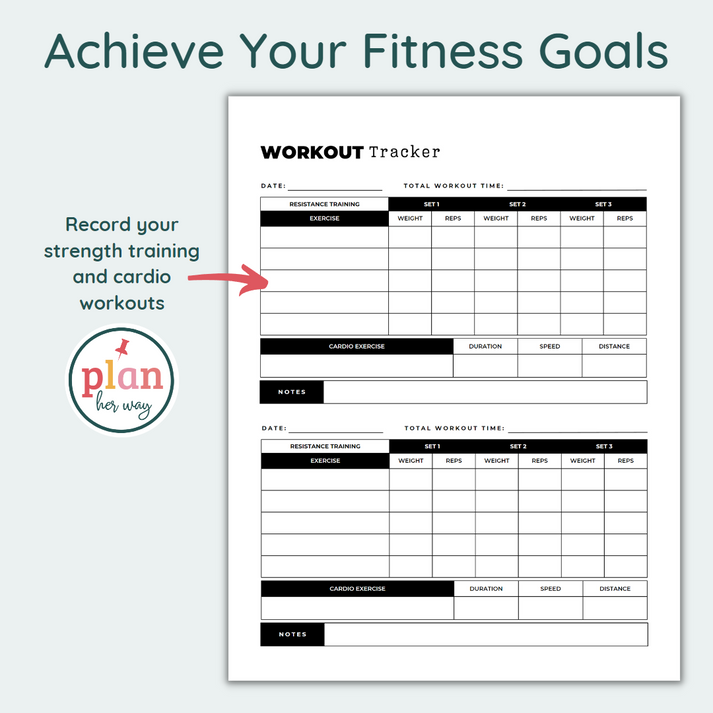 Printable Workout Tracker PDF Fitness Planner Template – Plan Her Way